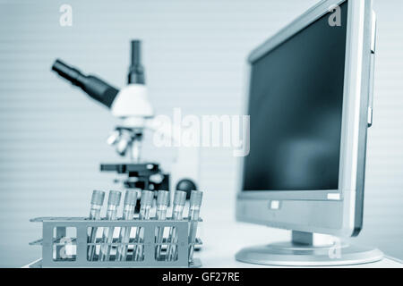 Modern microscope station with tissue section on the screen Stock Photo ...