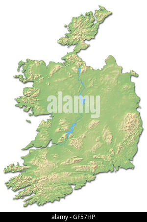 Ireland Map Shaded relief Color Height map on white Background 3d ...