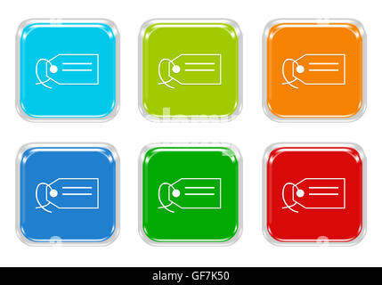 Set of squared colorful buttons with label symbol in blue, green ...