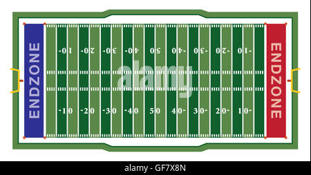 A realistic aerial view of an official American football field layout ...