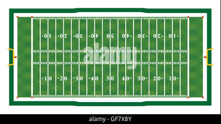 A realistic aerial view of an official American football field layout ...