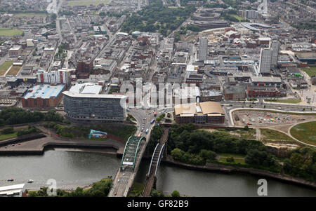 aerial view of Sunderland city centre with the River Wear and Wearmouth ...