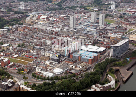 aerial view of Sunderland city centre with the River Wear and Wearmouth ...