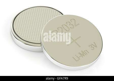 Button cells, 3D rendering isolated on white background Stock Photo - Alamy
