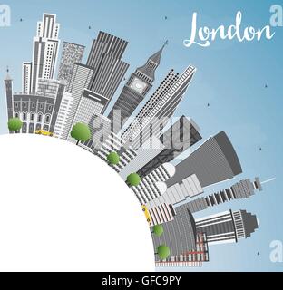 London Skyline with Gray Buildings, Blue Sky and Reflections. Vector ...