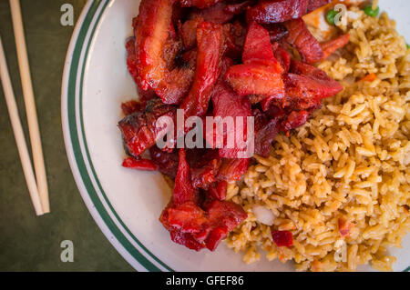 Chinese boneless bbq spare ribs with egg roll and pork fried rice Stock ...