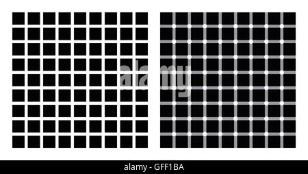 Scintillating grid illusion, an optical illusion. Black dots seem to ...