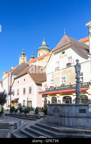 Melk: Town Square with Kolomani Fountain and Melk Abbey monastery ...