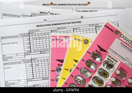 Medication Administration Record sheets with pills in blister packs ...