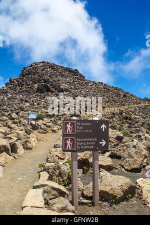 Hiking trail sign at the Haleakala National Park at Maui, Hawaii ...