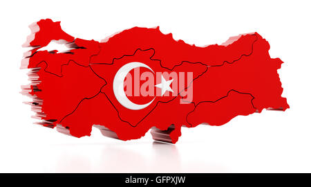 Map of Turkey covered with Turkish flag texture. 3D illustration Stock ...