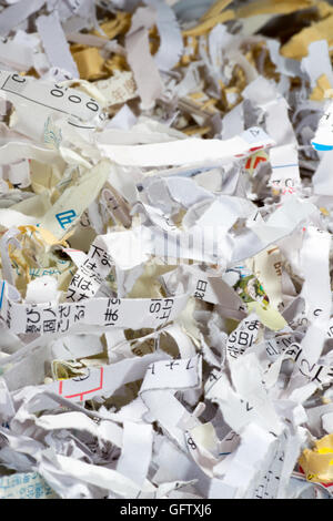 Pile of shredded paper. Document shredding, identity theft and ...