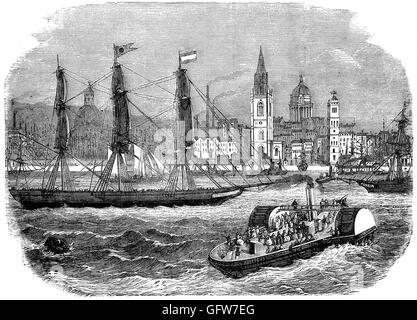 The Port of Liverpool, 19th Century Black and White Illustration Stock ...
