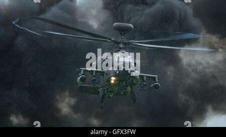 Apache helicopter gunship in action during British Army Fire Power ...