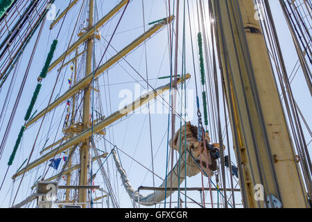 Detail of the Rigging of a Square Rigged Tall Ship Sailing Vessel ...