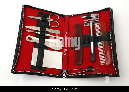 Brush, comb, nail clippers, set of baby grooming accessories on ...