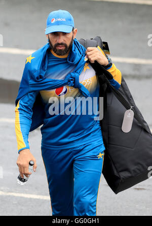 Pakistan captain Misbah Ul Haq celebrates his half century during the ...