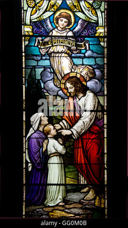 Stained glass window depicting the Epiphany, the Visit of the Three ...