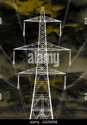 Negative image of electric pylons Stock Photo - Alamy