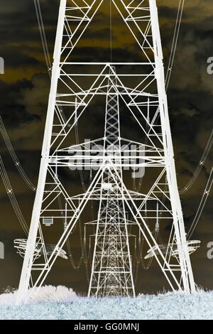 Negative image of electric pylons Stock Photo: 113112980 - Alamy