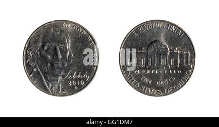 front and back of US currency dimes dollar on white background Stock ...