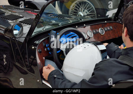 Interior of the race vintage car. The inner space of the old-fashioned ...