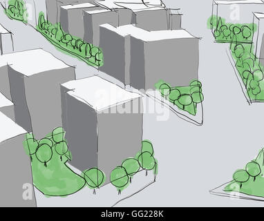 3d drawing city Top view Line art Blueprint Sketch town 3d rendering ...
