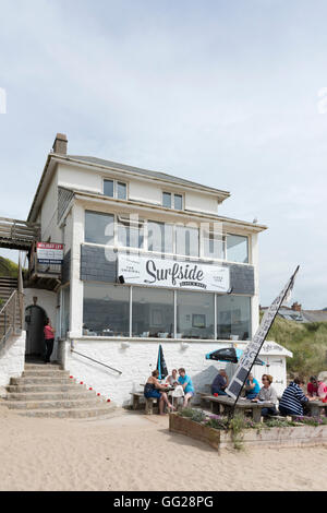 The Surfside beach cafe and restaurant on the beach at Polzeath ...
