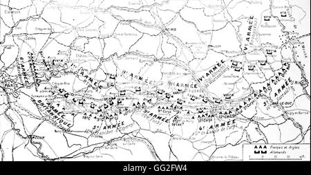 First World War. Map of the locations of the army on 8th September 1914 ...