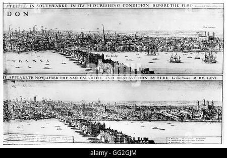 View of london before and after the 1666 Great fire Stock Photo - Alamy