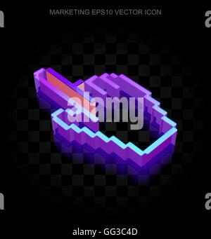 3d neon glowing Mouse Cursor icon made of glass, vector illustration ...