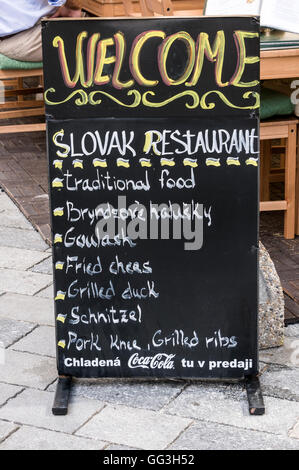 A Slovak menu display board in Bratislava old town in Slovakia Stock ...