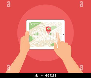 Digital Hand Holding Tablet Map Stock Vector Image & Art - Alamy