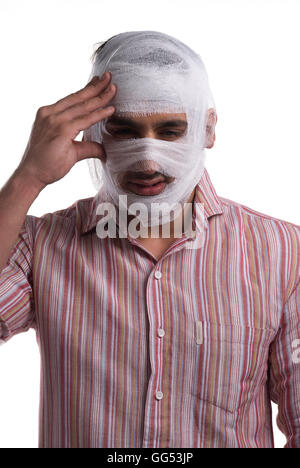 male patient with bandaged head injury health problems hospitalization ...