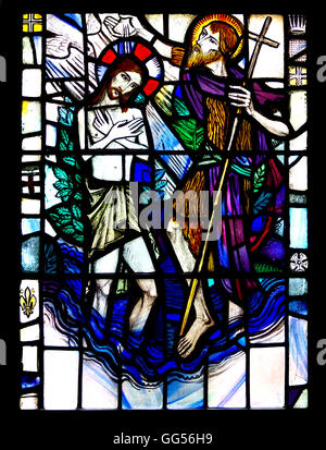 Saint John the Baptist baptising Christ, east window detail, St. Chad`s ...