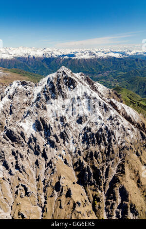 Aerial view of the snowy ridges of Grignetta and Grignone mountains in ...