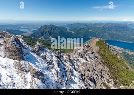 Aerial view of the snowy ridges of Grignetta and Grignone mountains in ...