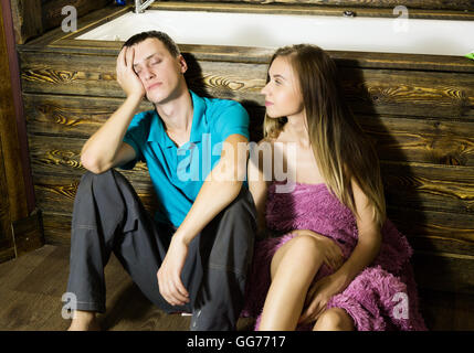 Plumber having flirt with young girl at home. men with young female ...