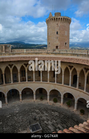 Donjon tower of Bellver Castle (Castell de Bellver) Gothic-style ...