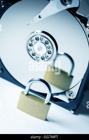 computer hard drive and lock, close up Stock Photo - Alamy