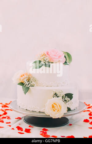 Beautiful wedding table setting with floral decor, top view Stock Photo ...