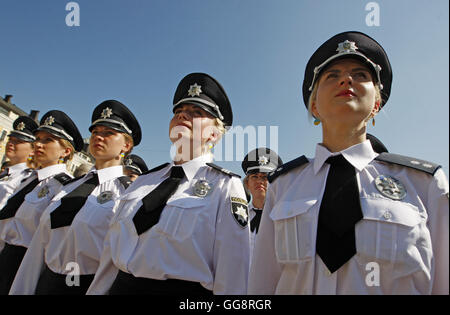 Kiev, Ukraine. 4th Aug, 2016. Ukrainian female Police officers, wearing ...