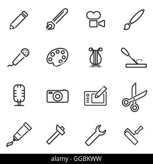 Creative and graphic design tools line icons. Drawing tools, outline ...