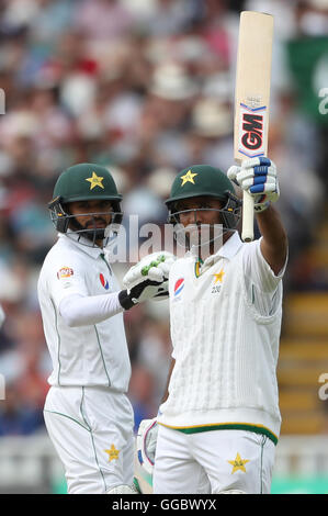 Pakistan's Azhar Ali (right) during day three of the Third Test match ...