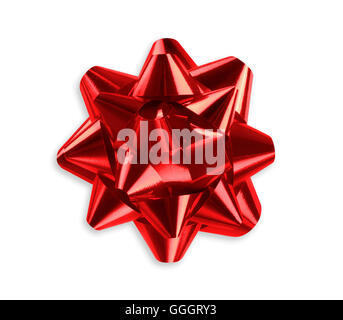Gift with red bow on metallic background copyspace holidays concept ...