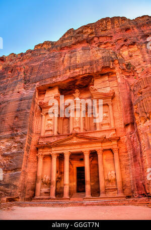 The famous Treasury (Al Khazneh) at Petra, Jordan, revealed through the ...