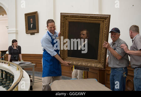 Workers moving all 51 portraits of former Texas governors to make room ...