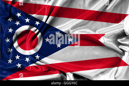 Ohio state flag on a wavy silk satin fabric texture background Stock ...