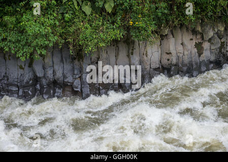 River carved into basalt bed rock and exposes columnar joints in the ...