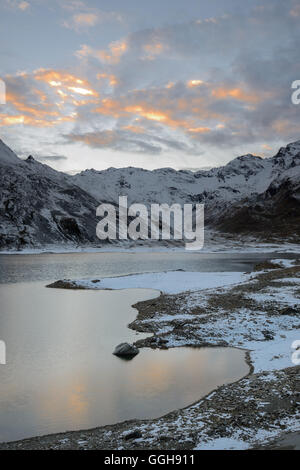 The lake Lago di Montespluga in the valley Val San Giacomo, located ...